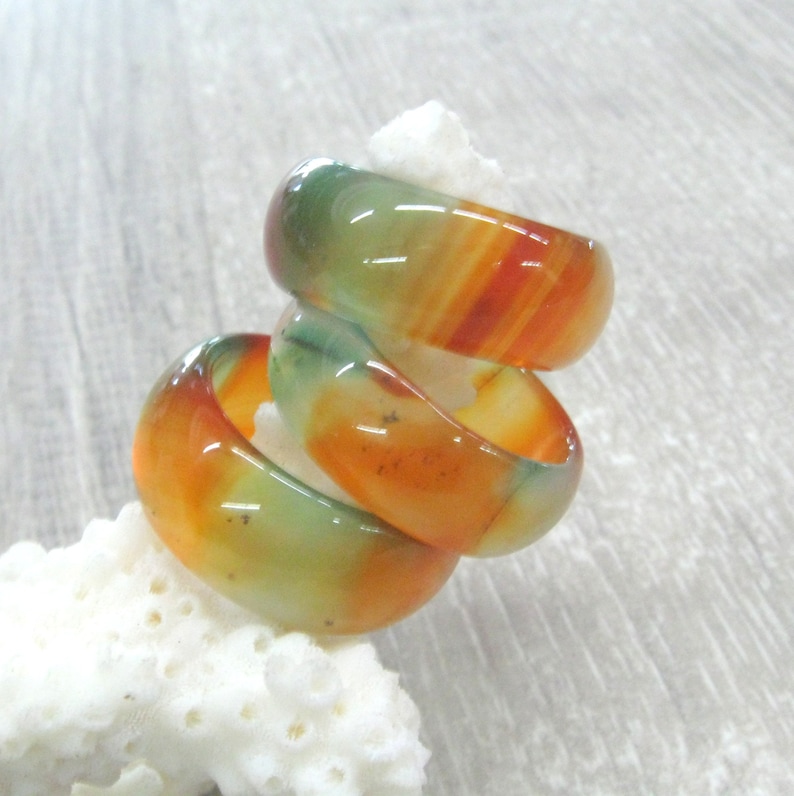 Light orange and green agate solid stone ring banded agate | Etsy
