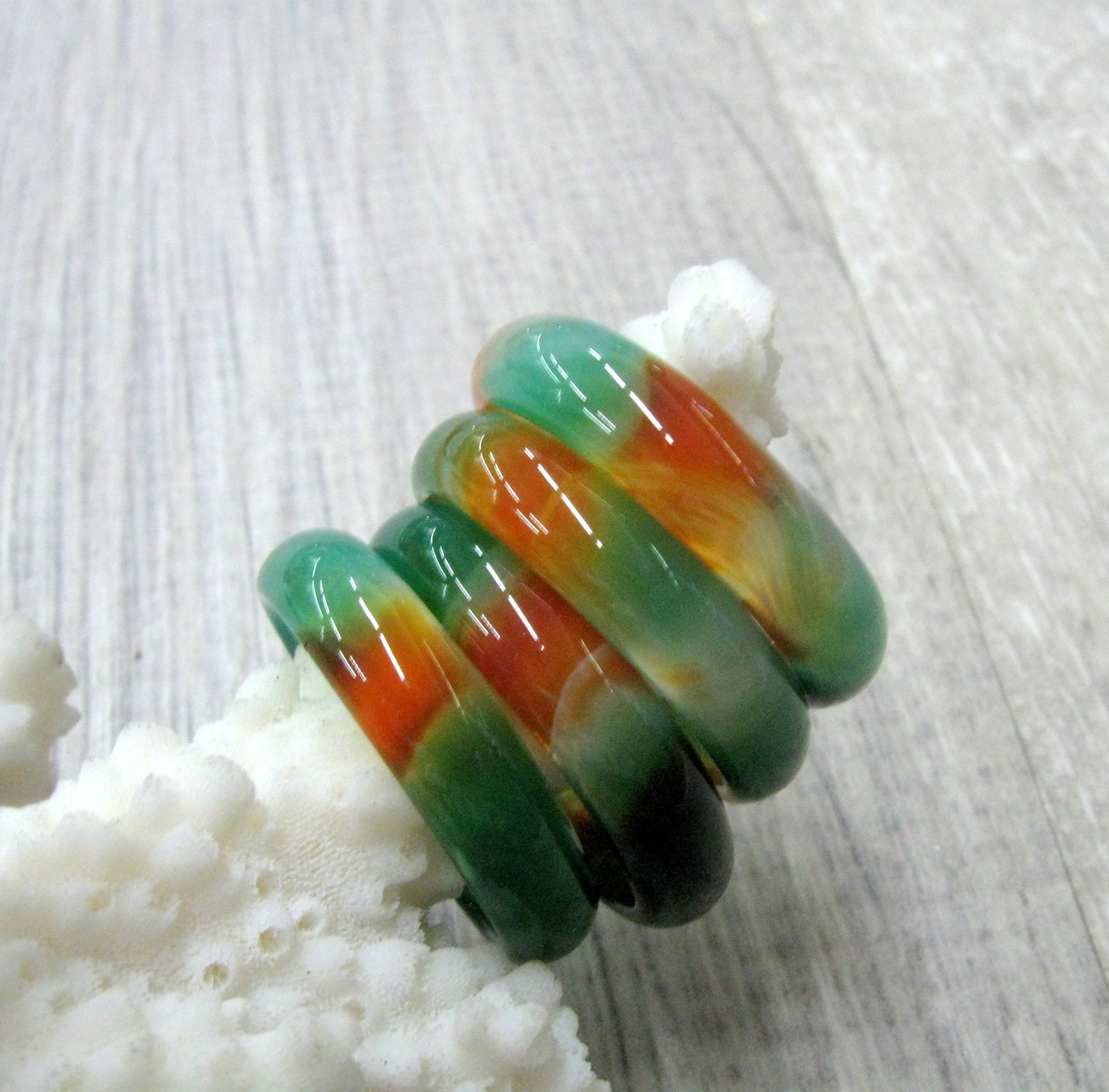 Green and Orange Fancy Agate Gemstone Band Rings Size 4 5 6 7 - Etsy