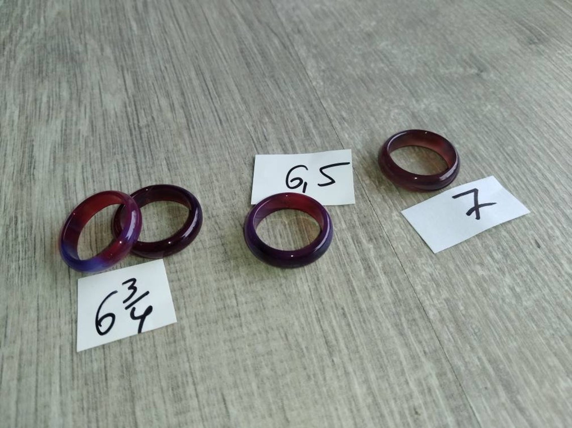 Grape purple agate bands 6 mm wide carved stone rings gemstone | Etsy