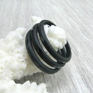 Set of 3 Matte Black Stacking Rings Black Onyx Faceted Bands Diamond ...
