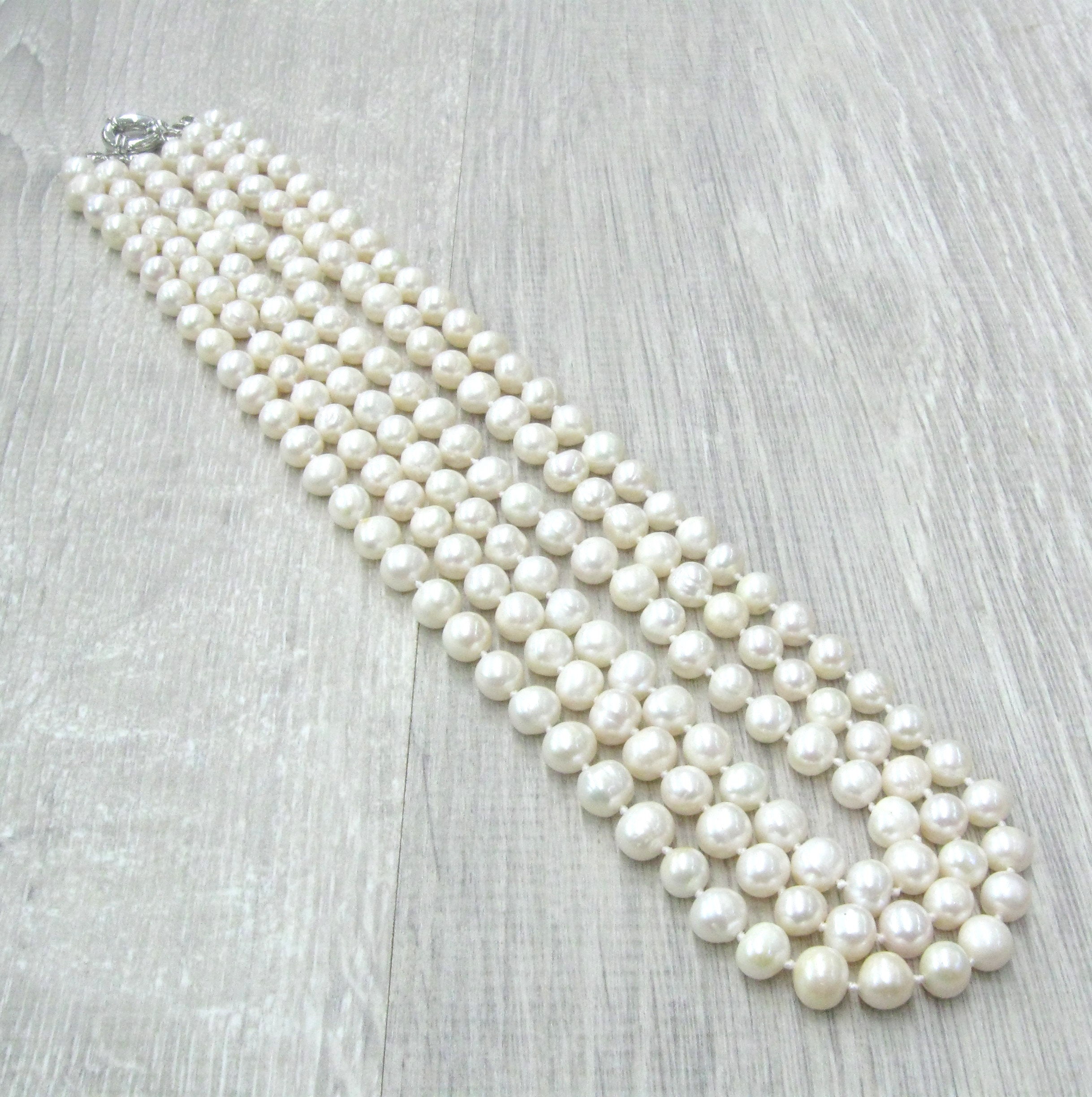 Wedding jewelry genuine pearl necklace Multi strand pearls | Etsy