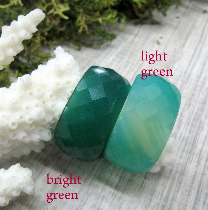 Solid Gemstone Ring Green Agate Wide Faceted Band Carved Stone Ring ...