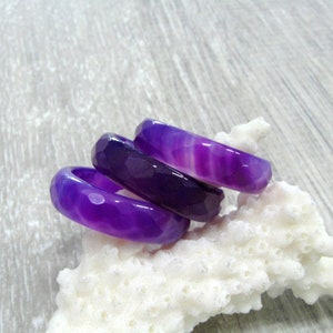 Lilac Purple Gemstone Bands Dyed Agate Carved Stone Ring Faceted Agate ...