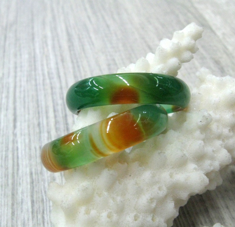 Green and Orange Fancy Agate Gemstone Band Rings Size 4 5 6 7 - Etsy