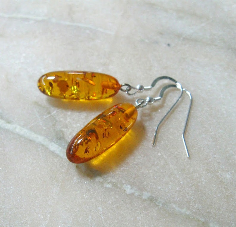 Natural Honey Amber Earrings Oval Dangle Drop Earring Yellow - Etsy