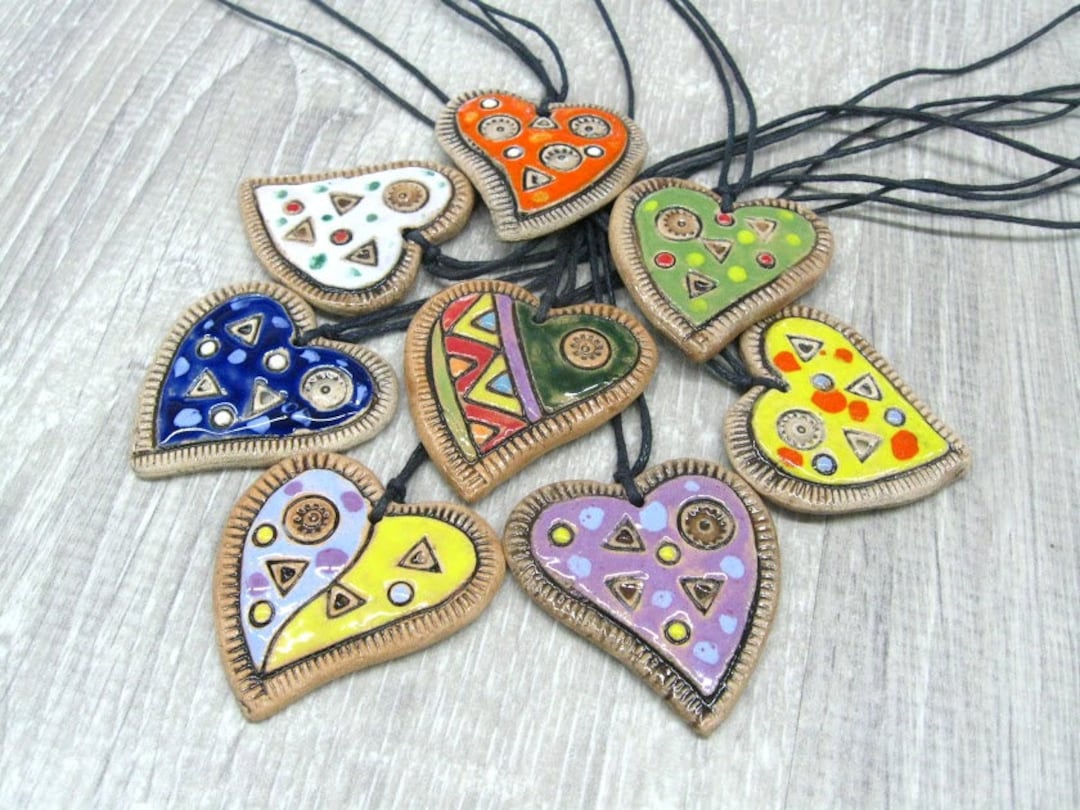Ukrainian Ethnic Necklace Romantic Love Gift Ceramic Heart - Etsy