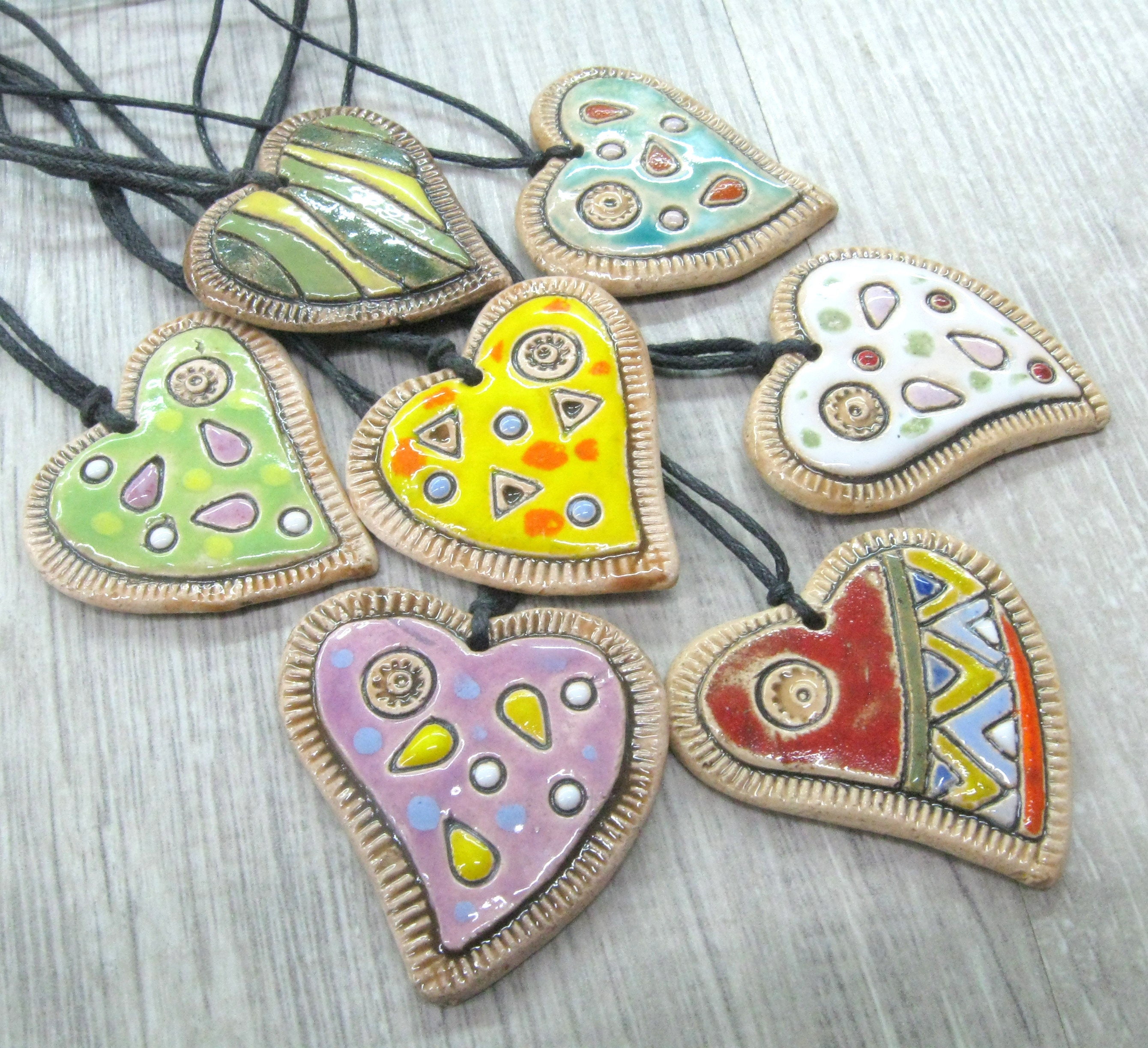 Ukrainian ethnic necklace Romantic love gift ceramic Heart | Etsy