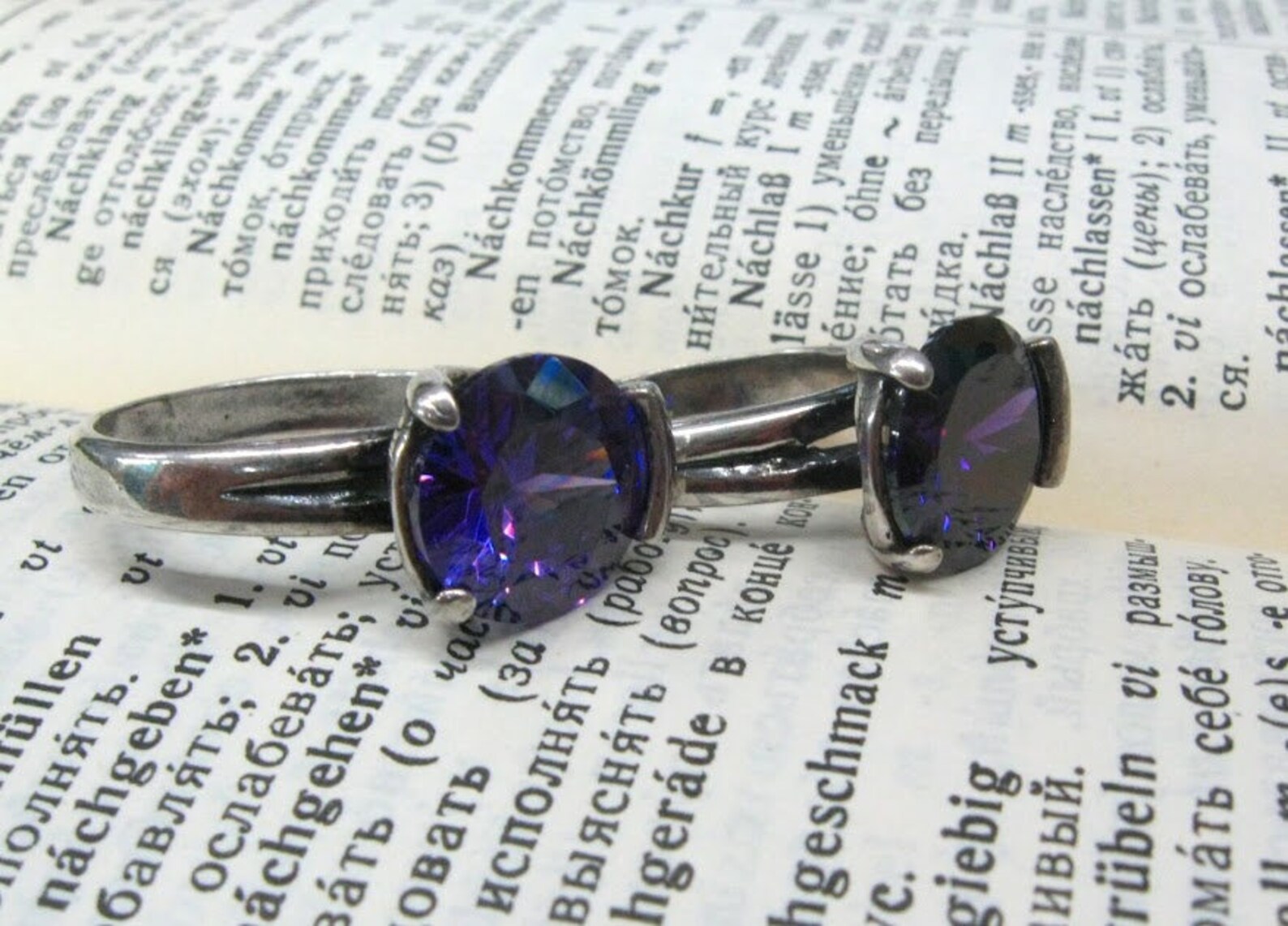 Purple Swarovski Crystal Ring Russian Vintage Silver Plated | Etsy