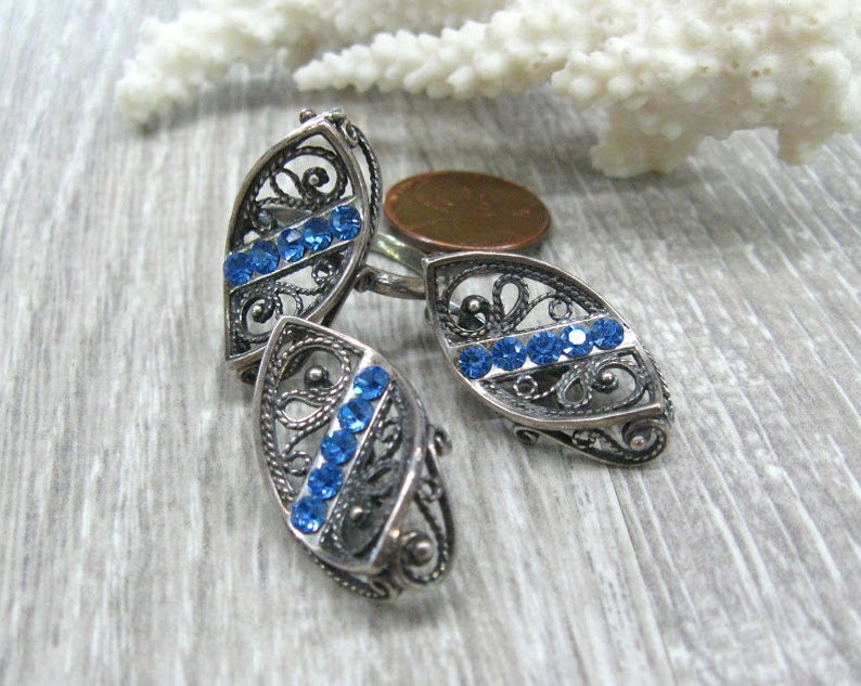 Russian filigree jewelry set ring earrings baby blue crystal | Etsy