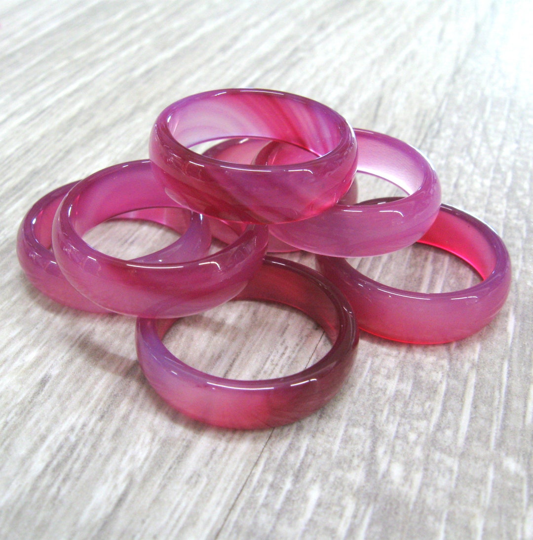 Natural Raspberry Agate Carved Stone Band Rings Size 5 6 6.5 7 Gemstone ...