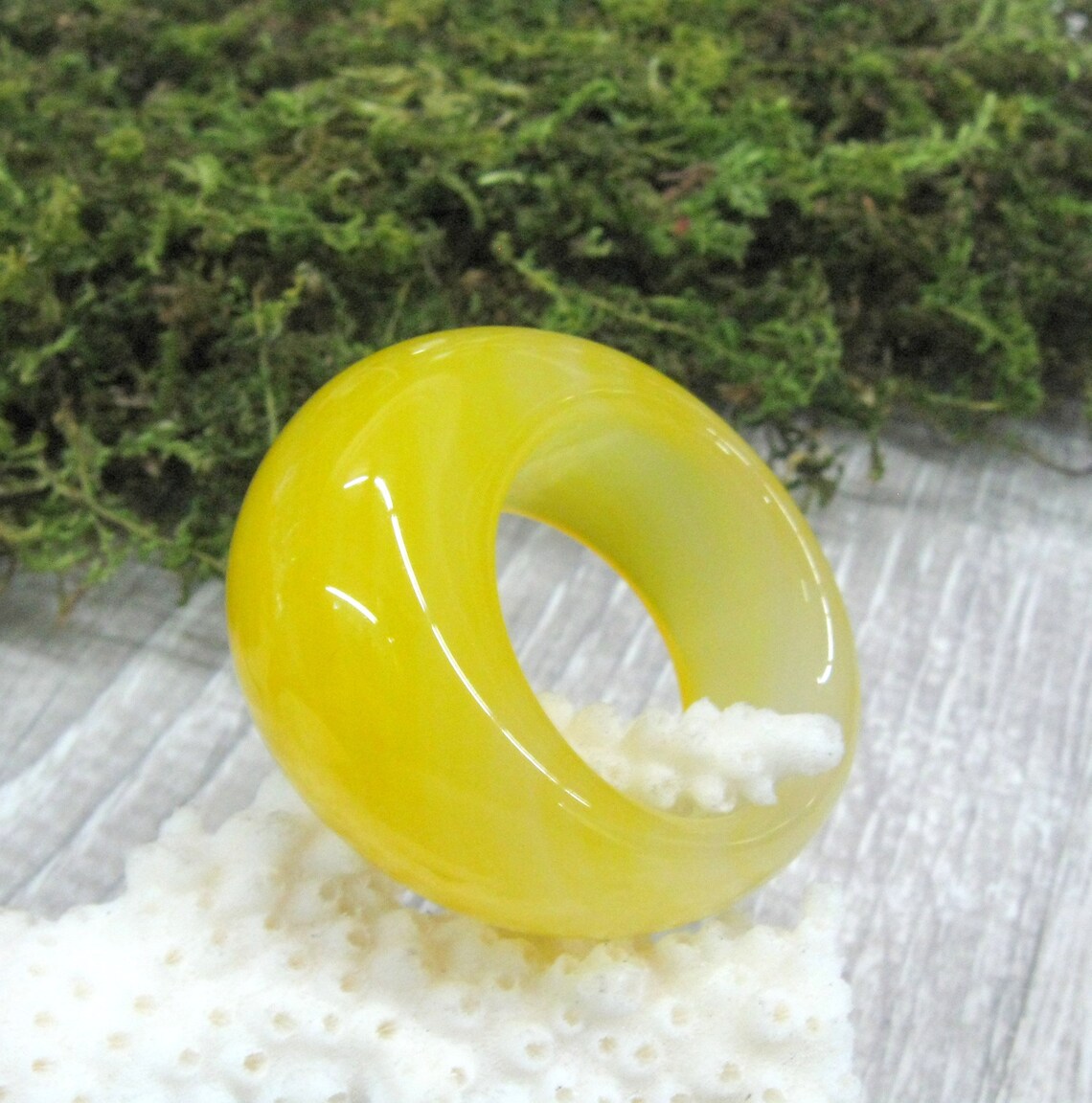 Bold Yellow Agate Dome Top Gemstone Ring in Large Size 13 15 for Woman ...