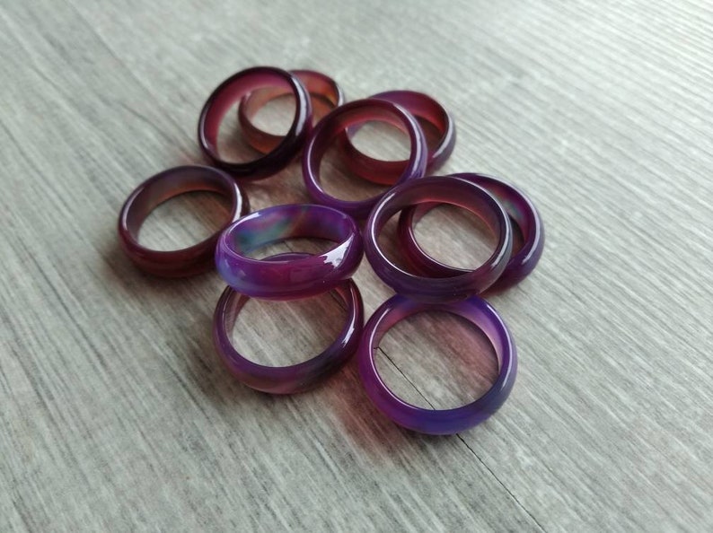 Grape Purple Agate Bands 6 Mm Wide Carved Stone Rings Gemstone | Etsy