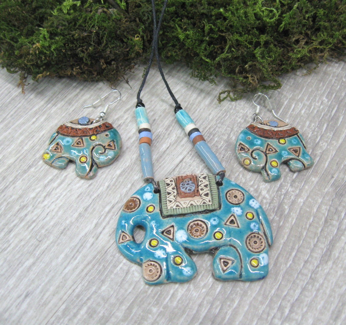 Turquoise Elephant Jewelry Gift Set Unique Ceramic Jewelry - Etsy