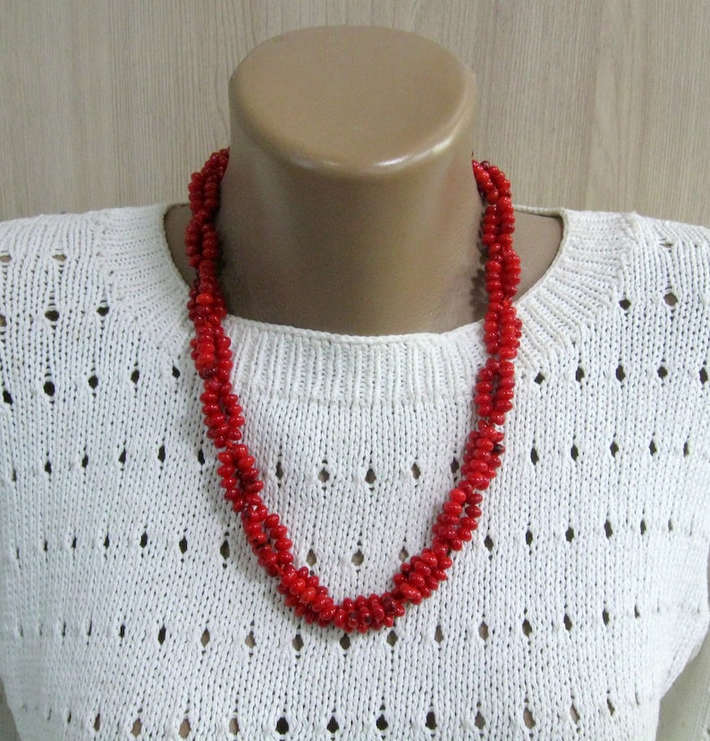 Natural Coral Necklace Red rondelle beads hand knotted multi | Etsy