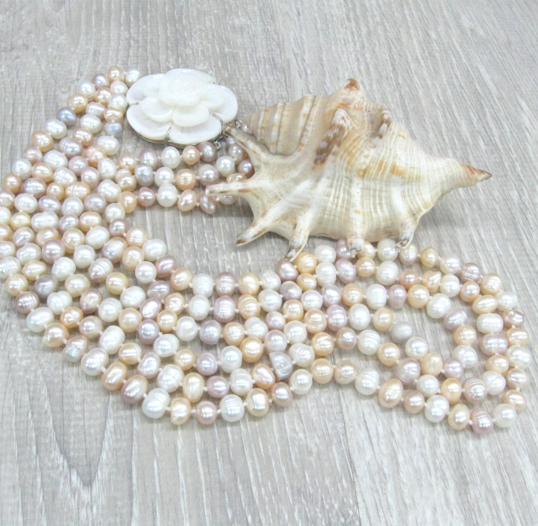 Multi Color Freshwater Pearl Necklace White Peacock Lilac Pearls Triple ...