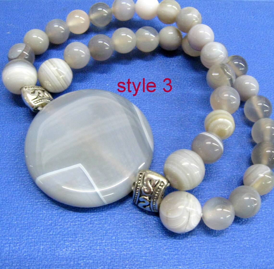 Natural Gray Banded Agate Stretch Bracelet Double Strand Bracelet Large ...