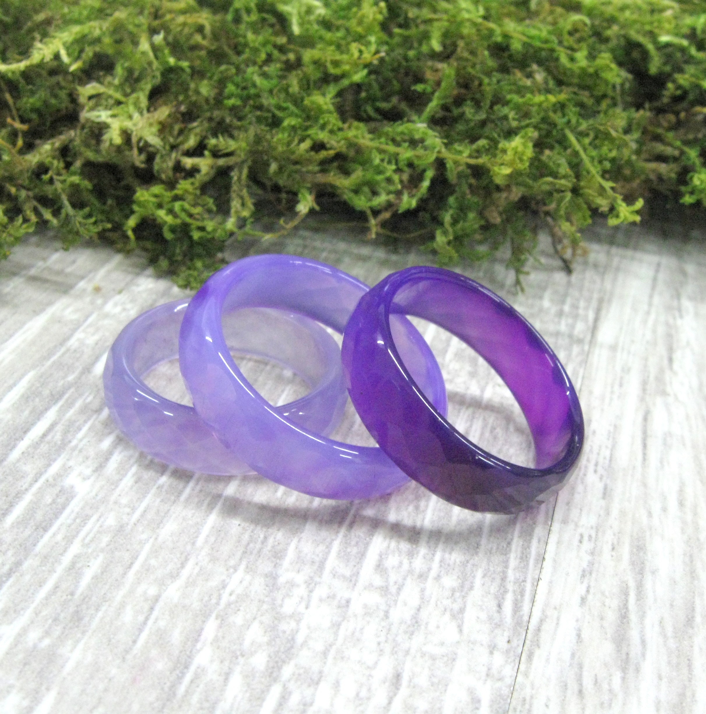 Lilac Purple Gemstone Bands Dyed Agate Carved Stone Ring | Etsy