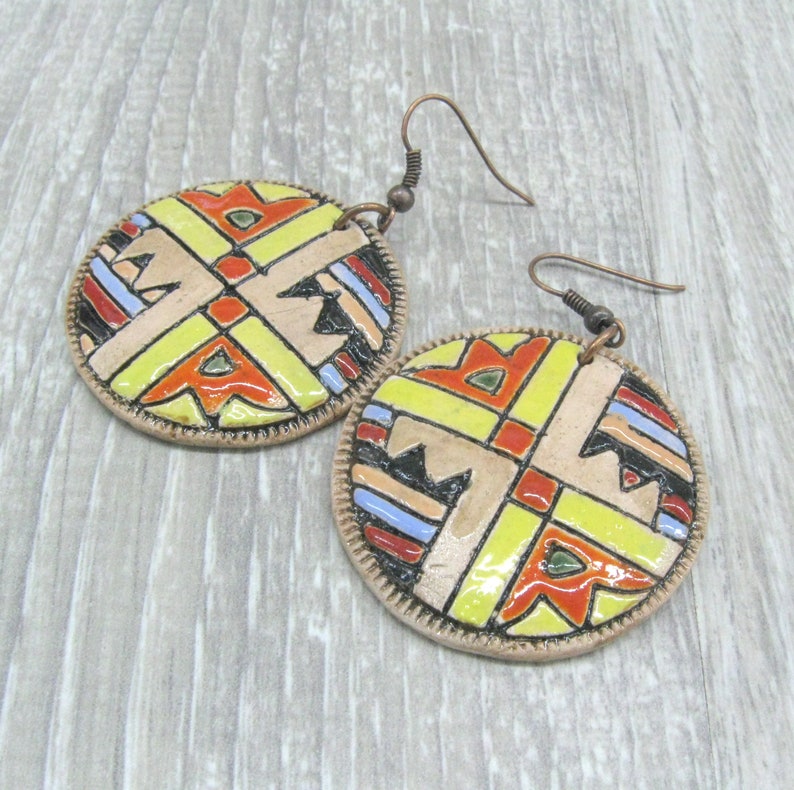 Ceramic jewelry Ethnic earrings and pendant Aztec inspired | Etsy