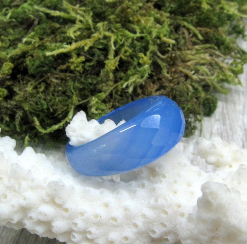 Cornflower Blue Agate Ring Solid Stone Rings Size 6 7 8 9 - Etsy