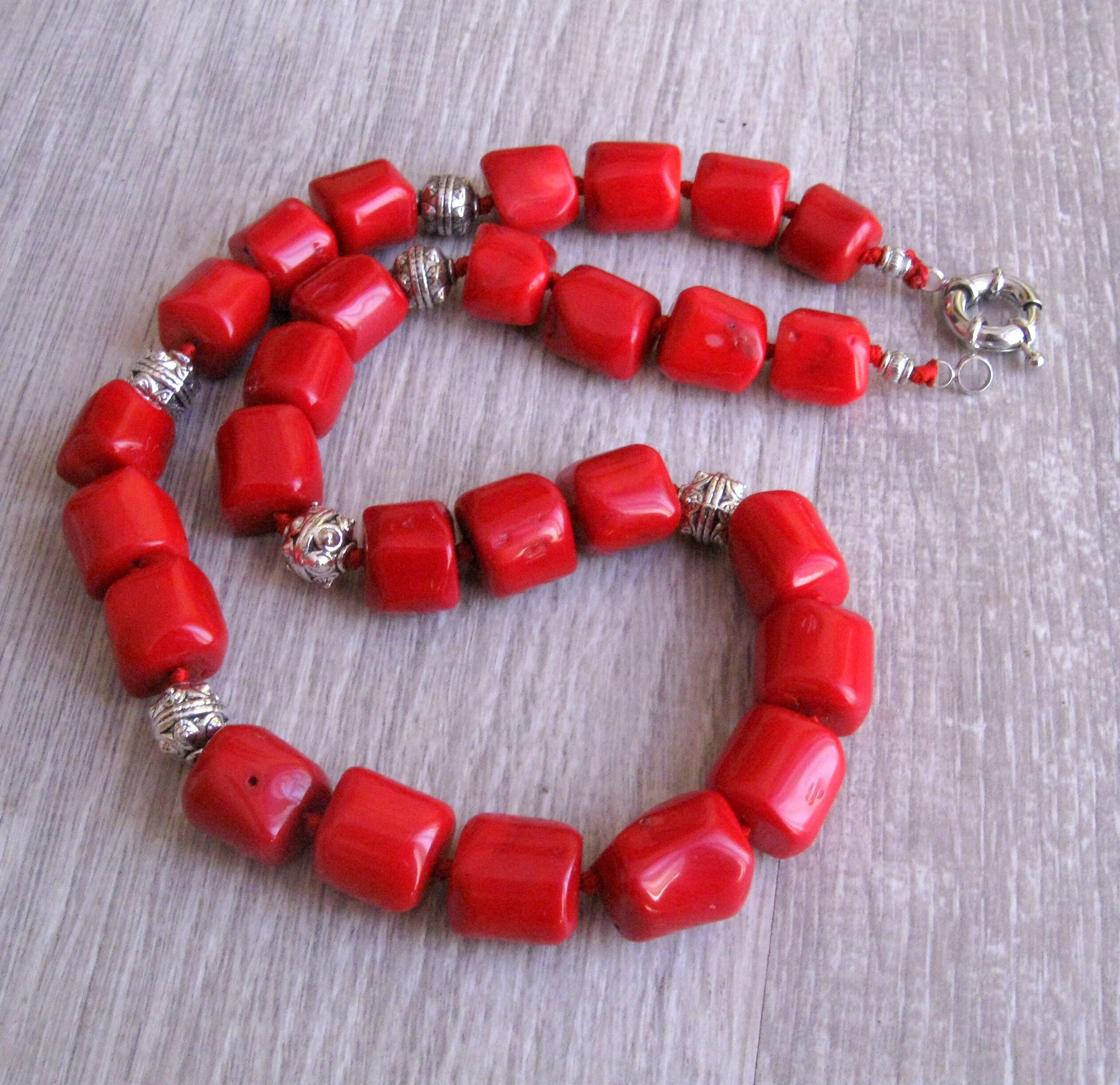 Natural Red Coral Necklace 22 inches chunky strand large | Etsy