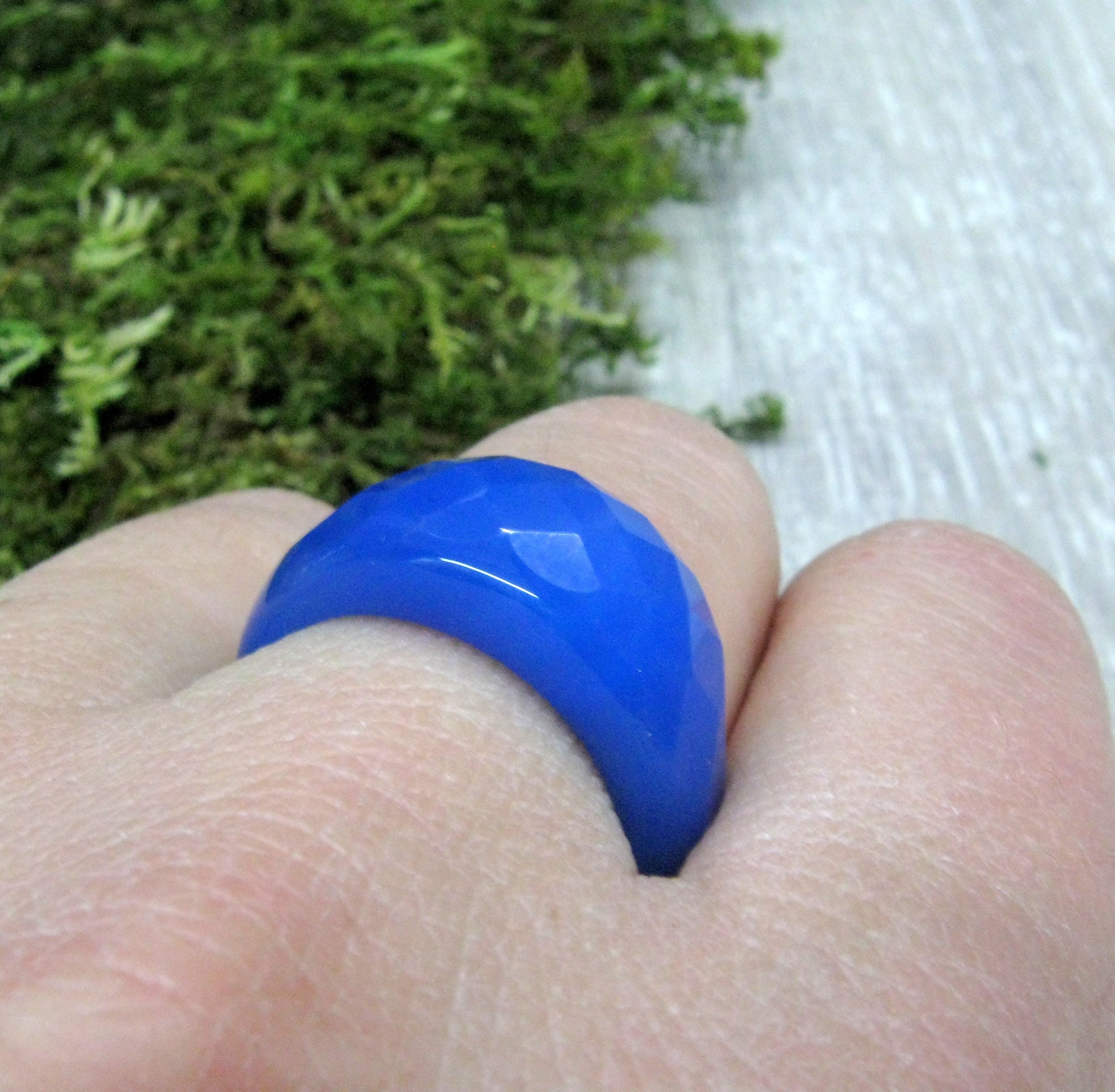 Cornflower blue agate ring solid stone rings size 6 7 8 9 | Etsy