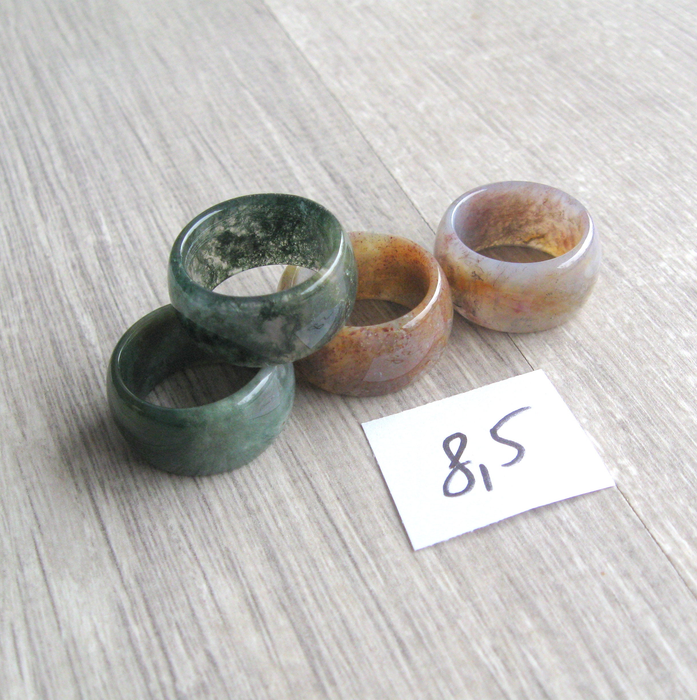 Moss Green Indian Agate Rings 12 Mm Wide Solid Stone Ring Size | Etsy