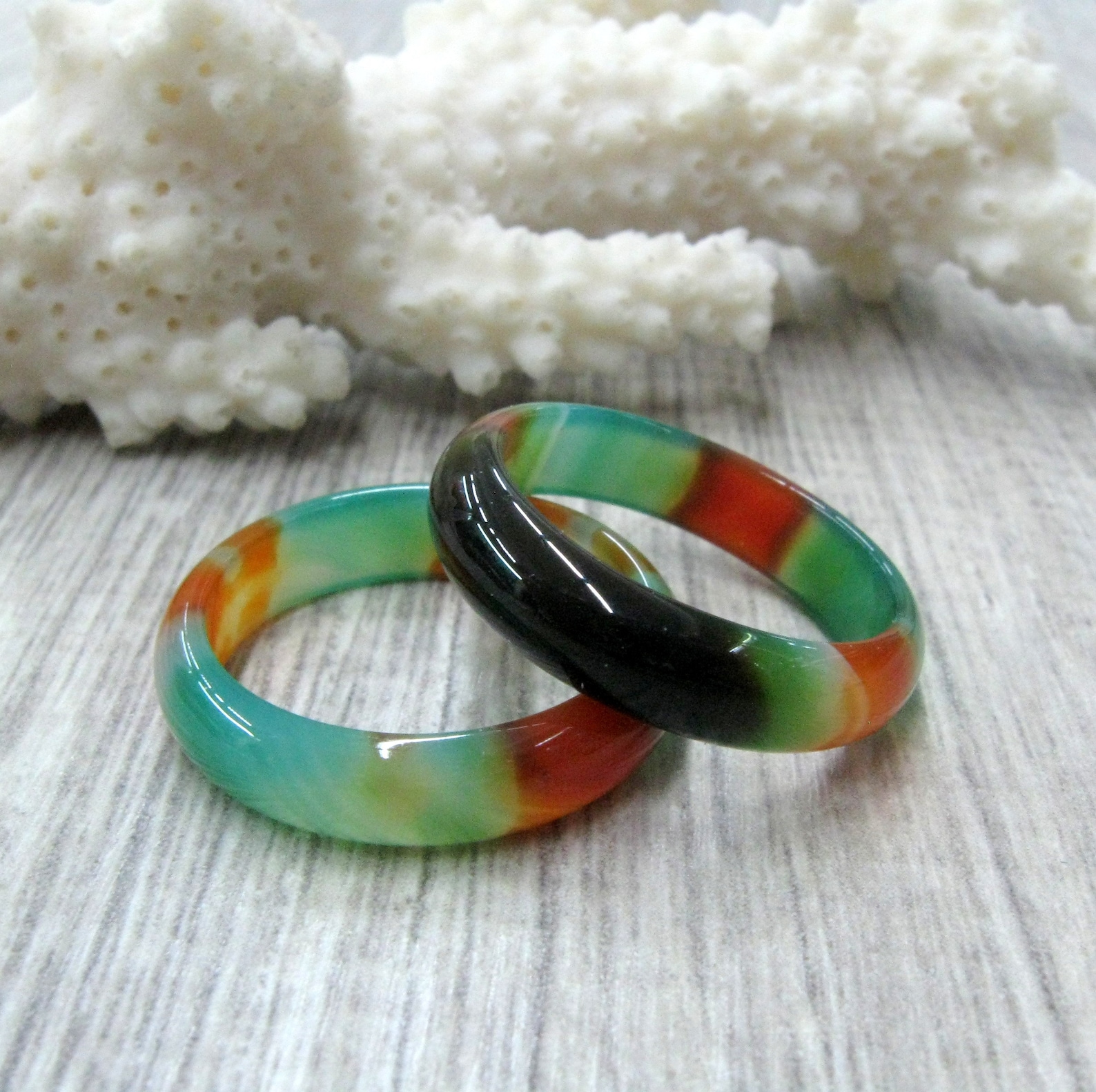 Green and Orange Fancy Agate Gemstone Band Rings Size 4 5 6 7 - Etsy
