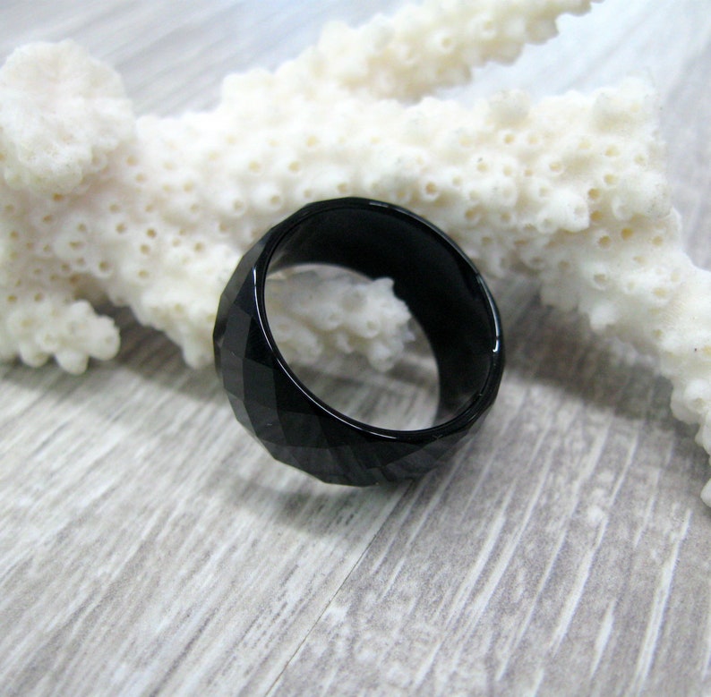 Black Onyx Ring Natural Solid Stone Faceted Band Size 6 7 8 9 10 11 12 ...