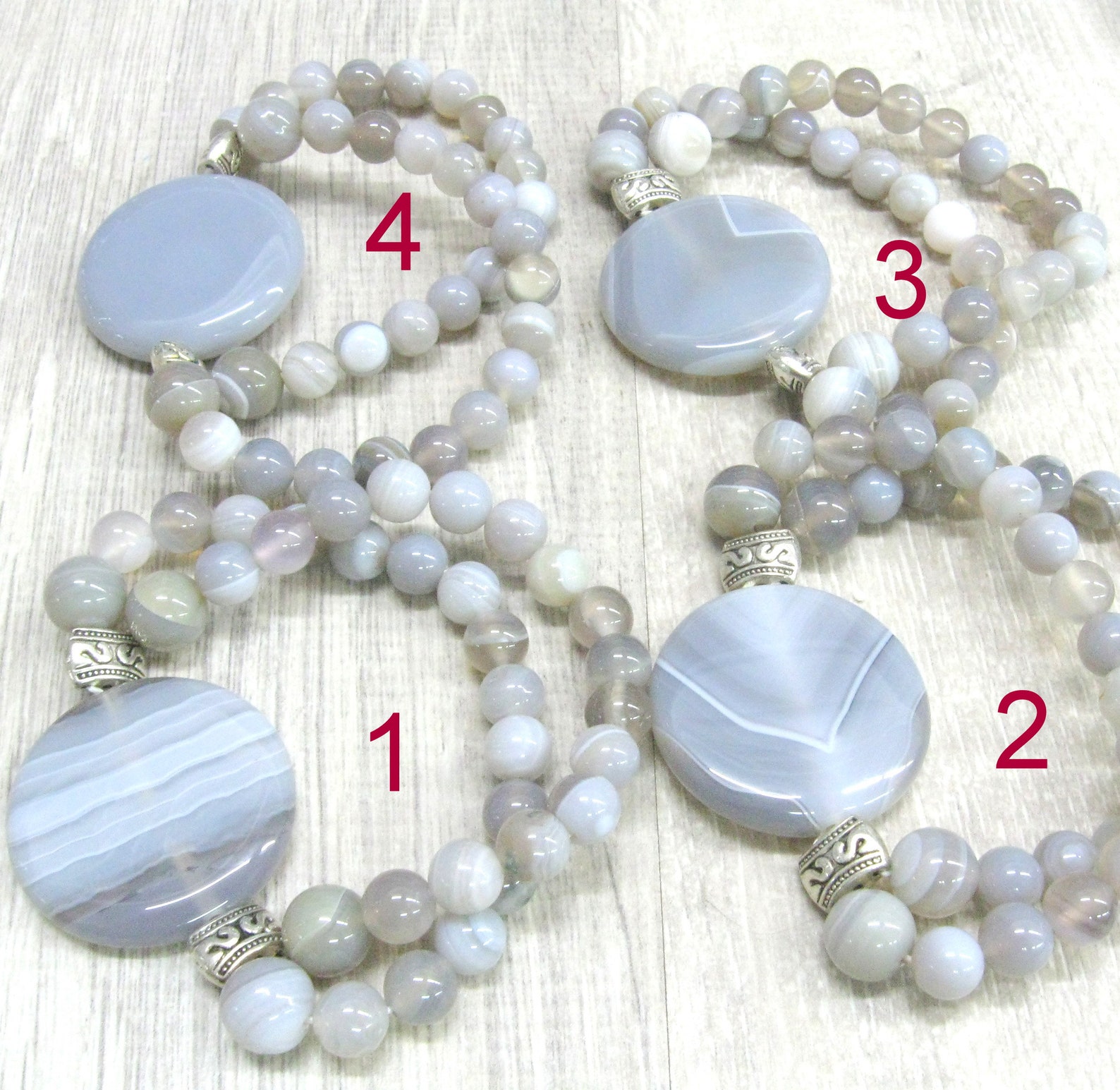 Natural Gray Banded Agate Stretch Bracelet Double Strand Bracelet Large ...