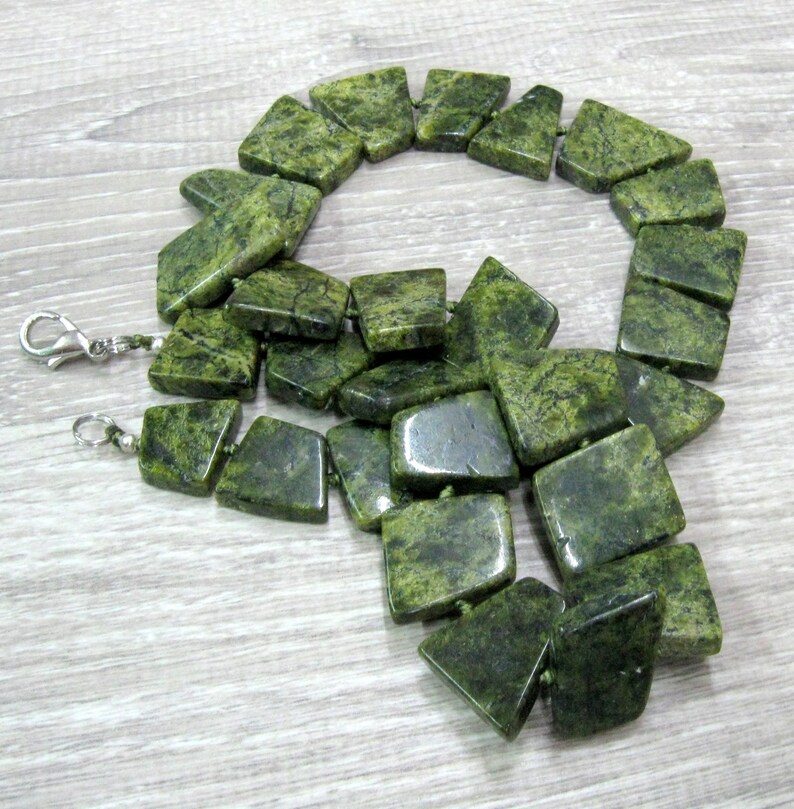 Russian Serpentine Gemstone Jewelry Chunky Stone Slab Necklace - Etsy