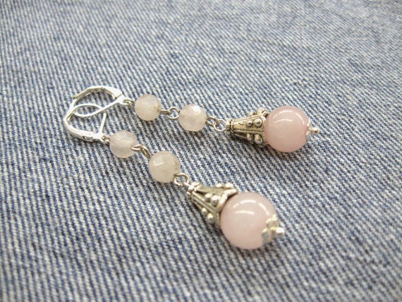 Rose Quartz Bell Earrings Pastel Pink Gemstone Jewelry Drop | Etsy
