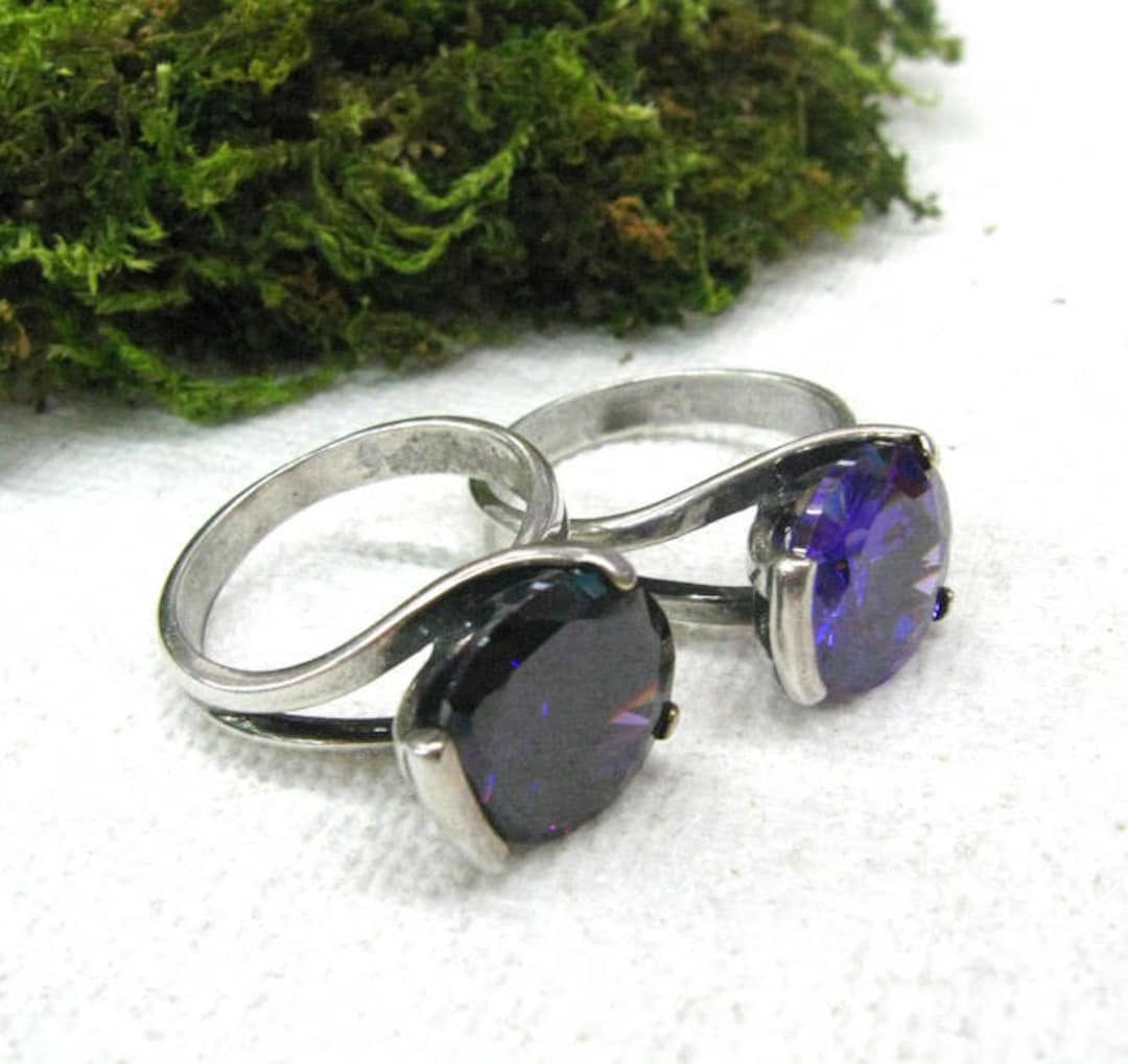 Purple Swarovski Crystal Ring, Russian Vintage Silver Plated Rings for ...