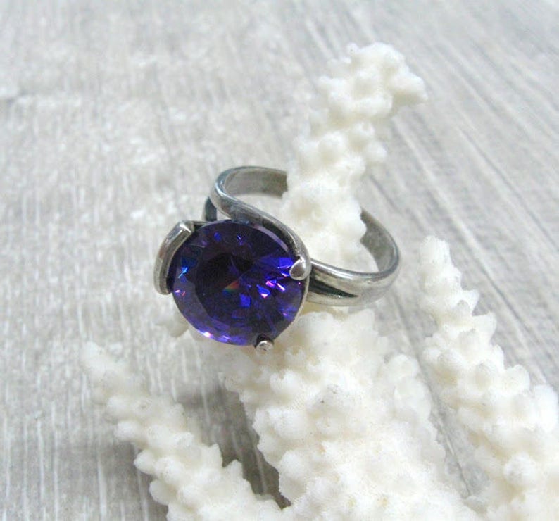 Purple Swarovski Crystal Ring Russian Vintage Silver Plated | Etsy