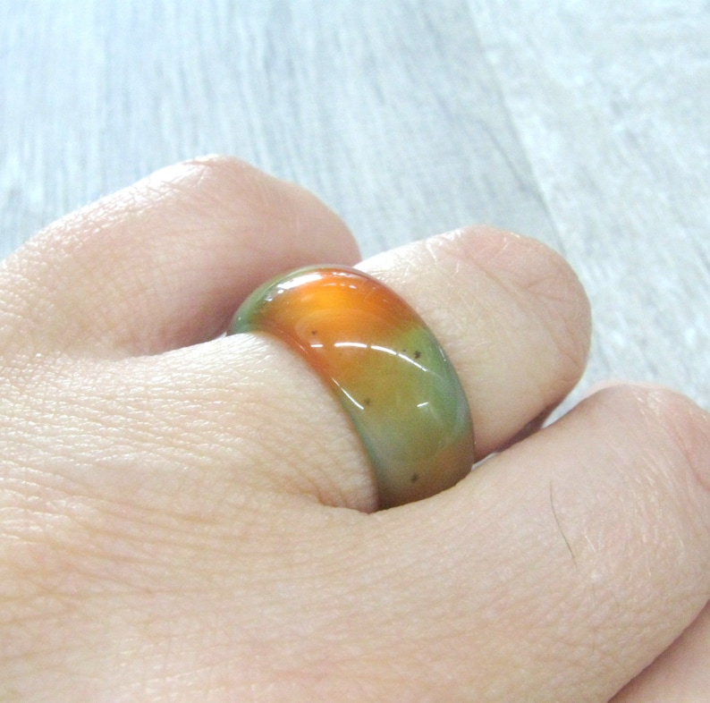 Light orange and green agate solid stone ring banded agate | Etsy