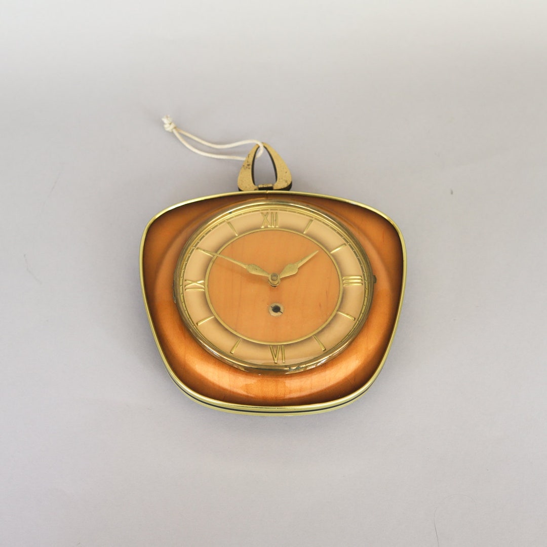 Mid-century Lauffer Wall Clock/triangular Vintage Wood Gold - Etsy