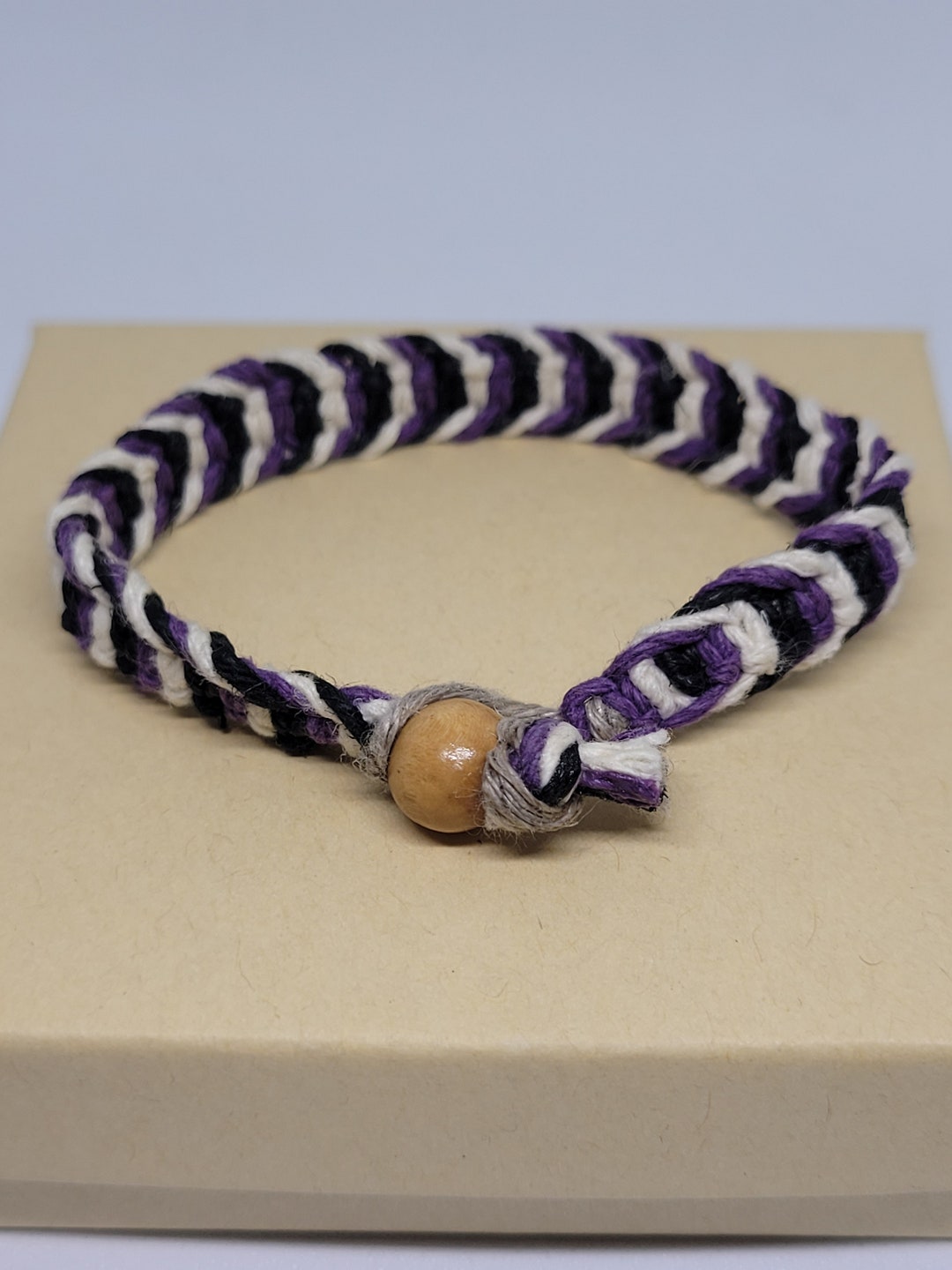 Fishbone Knotted Purple Black and White Dyed Hemp Bracelet - Etsy