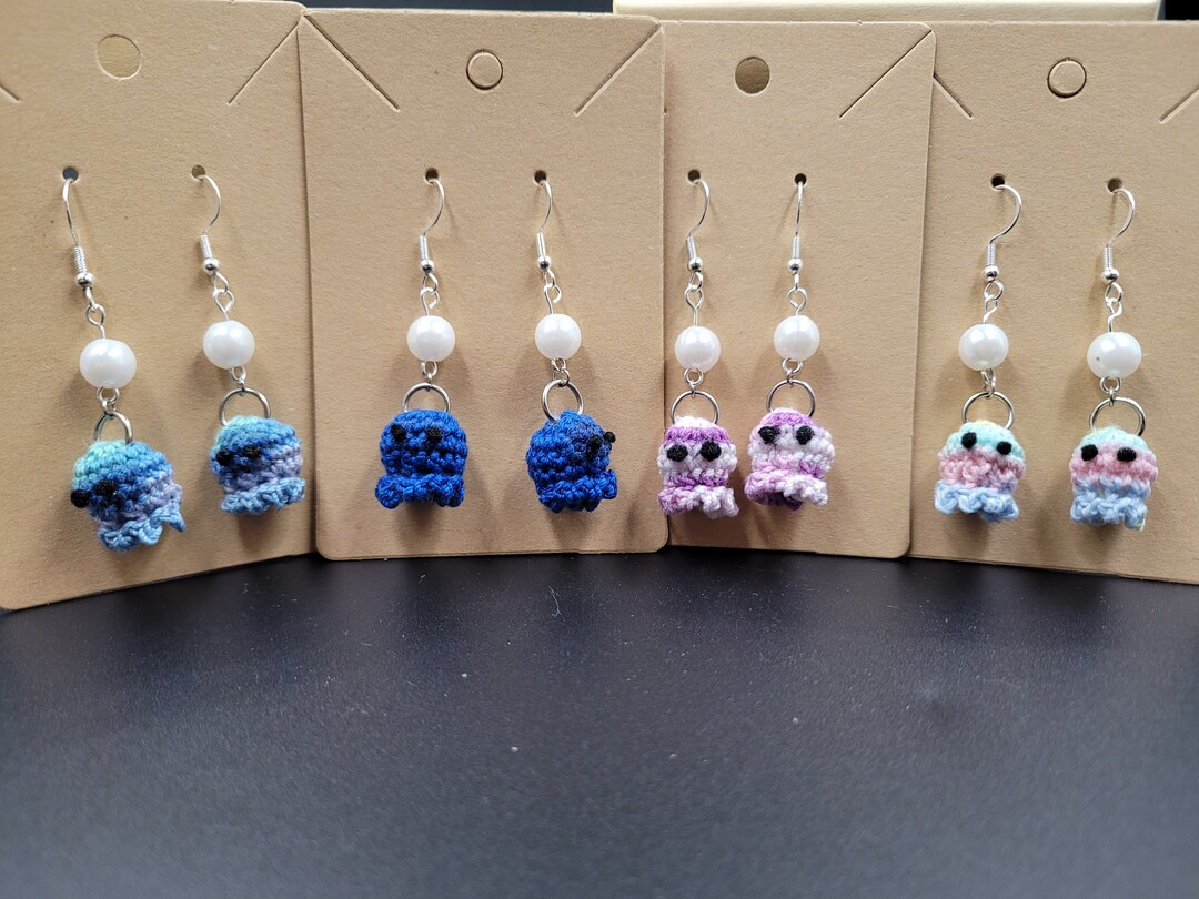 Micro Amigurumi Crochet Thread Octopus .925 Silver Earrings - Etsy