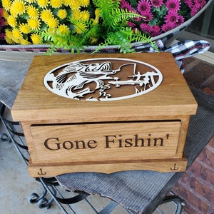 Gone Fishin Wood Cremation Box Urn for Adult Cremains - Bass Fishing ...