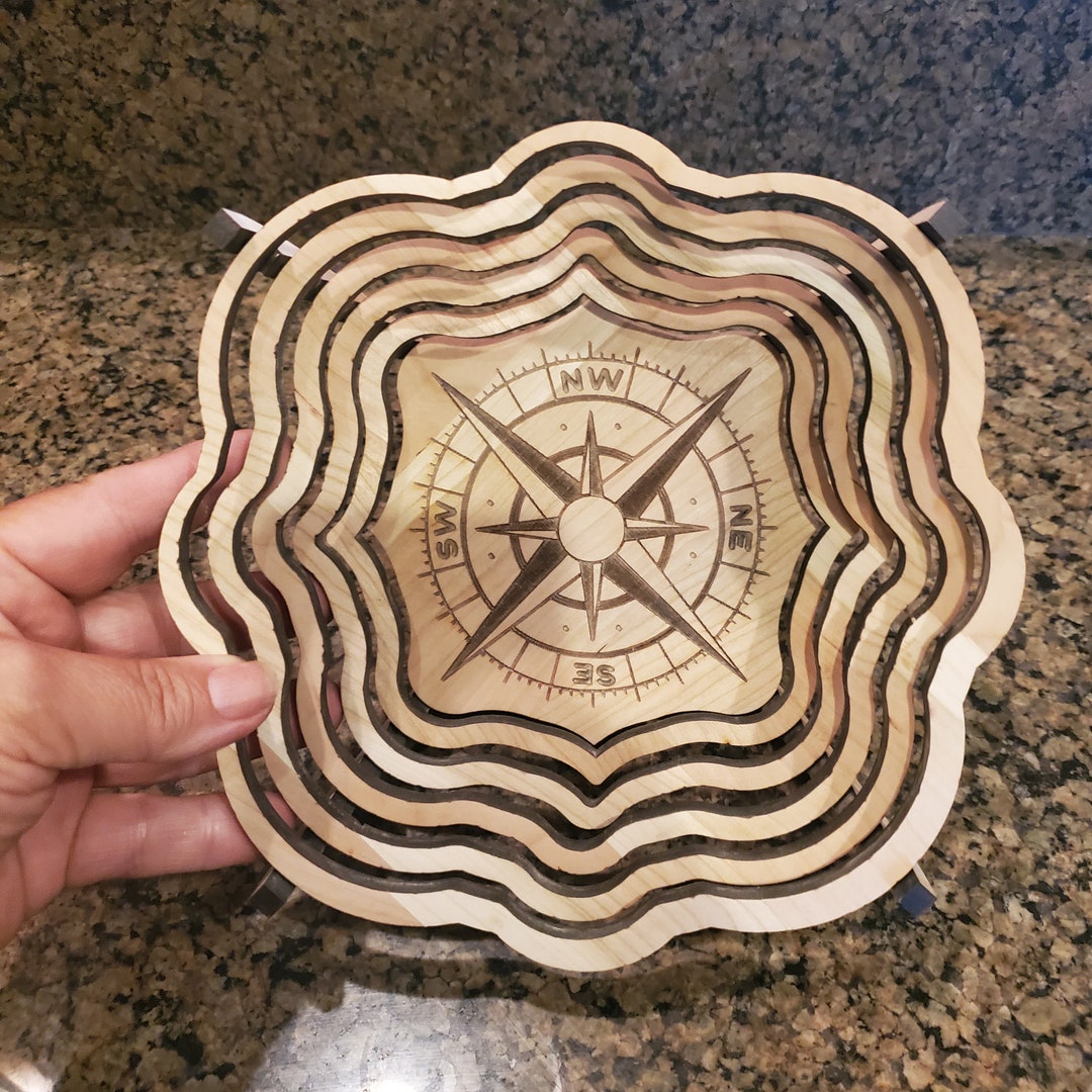 Trinket Bowl Basket Squiggle Made of Wood Laser Cut With Compass Rose ...