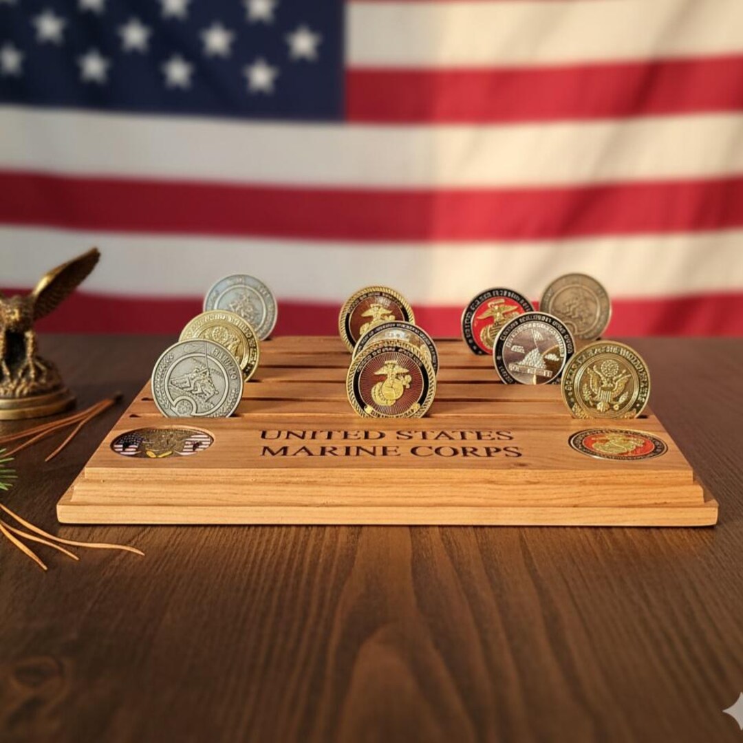 Marine Corps Challenge Coin Display – Cherry Wood Desktop Holder With 6 ...
