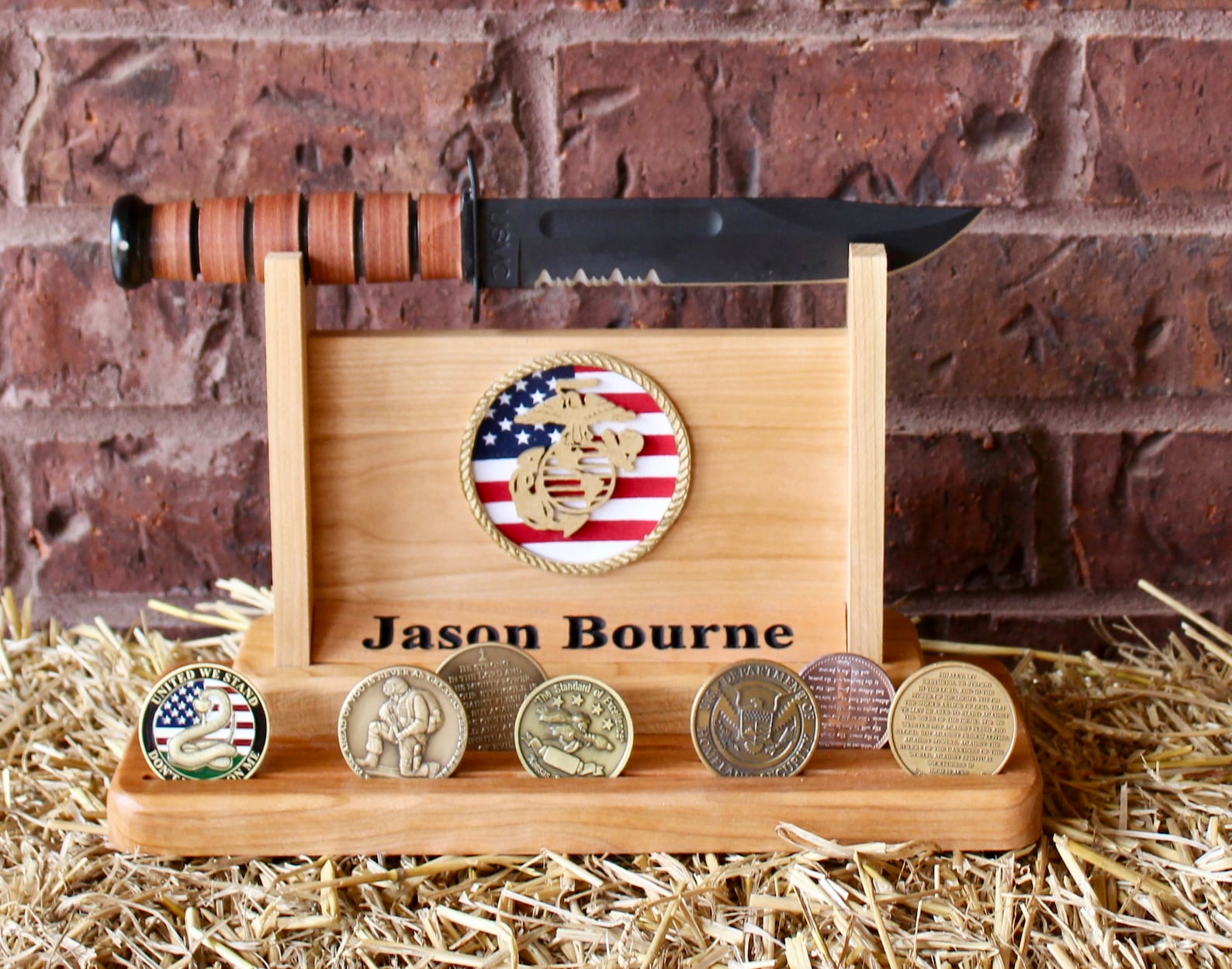 USMC Personalized Gift Wood Display Stand for Knife and - Etsy