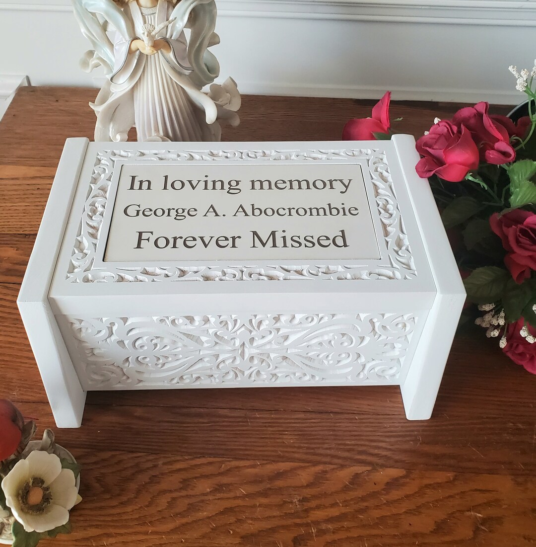 Personalized White Cremation Urn Box: Handcrafted Cherry Wood Keepsake ...