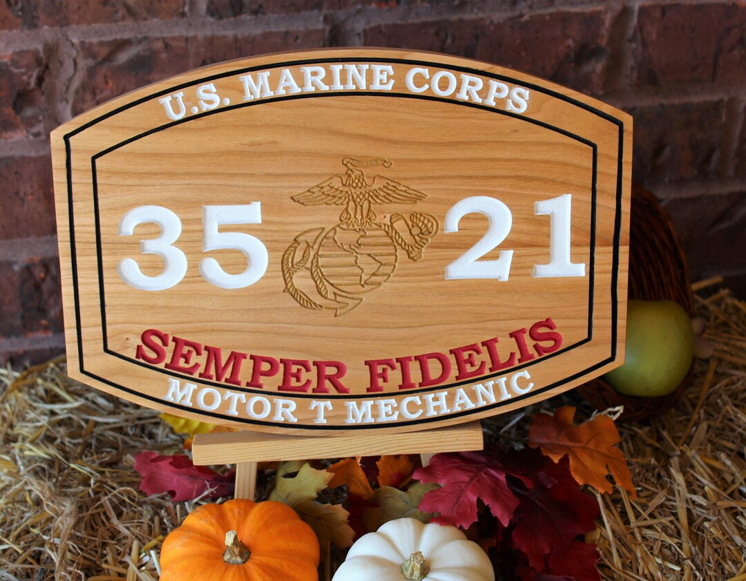 USMC Gift - Marine Corps - MOS Plaque Made of Solid Wood - Carved Wood ...