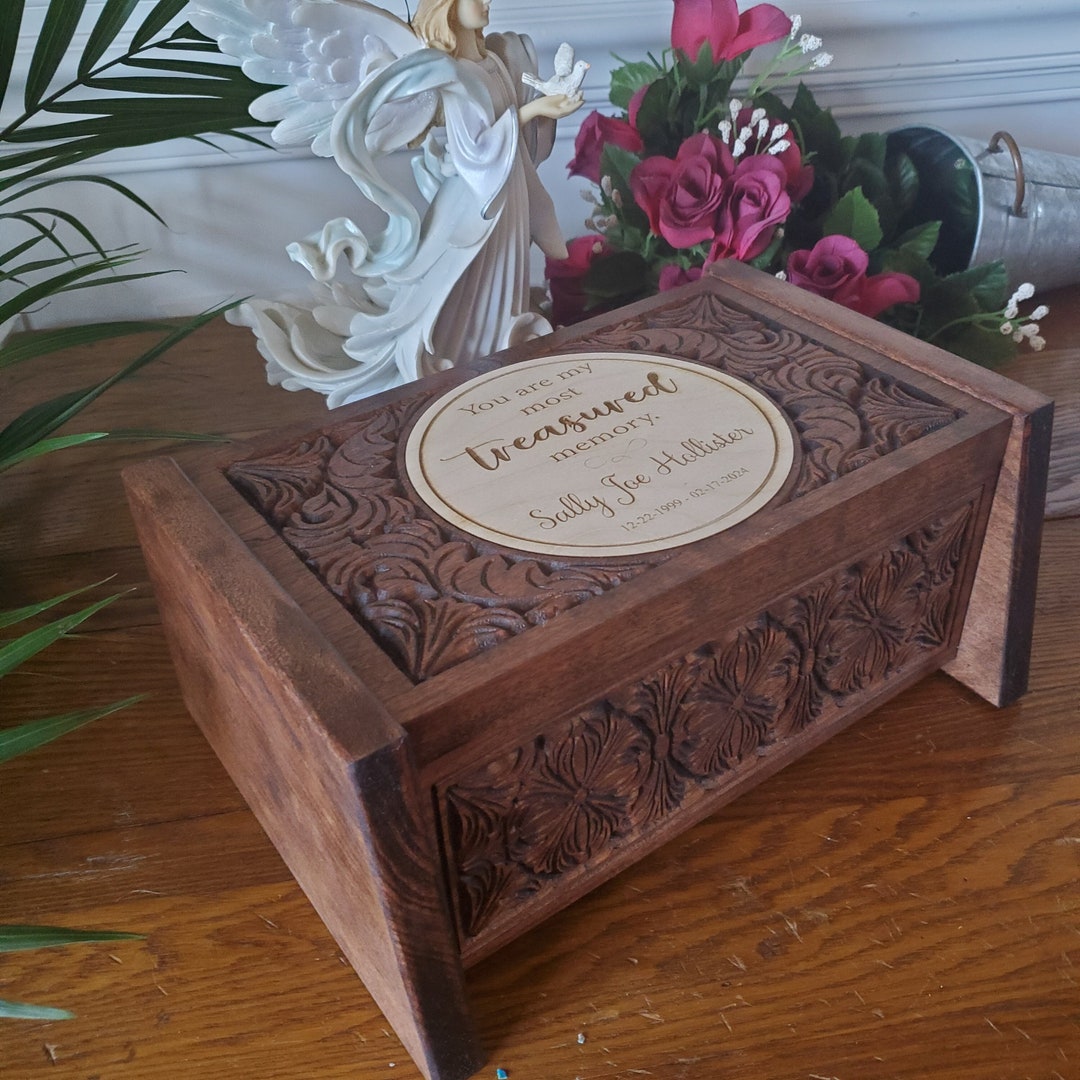 Personalized Wood Box Adult Cremation Urn Artistic Details Wooden Urn ...
