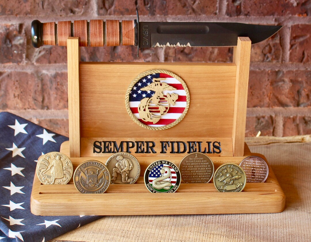 Marine Corps Wood Display Stand for Knife and Challenge Coins - Semper ...