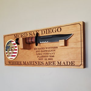 Personalized USMC Ka Bar Knife Display, Cherry Wood Marine Corps Gift ...