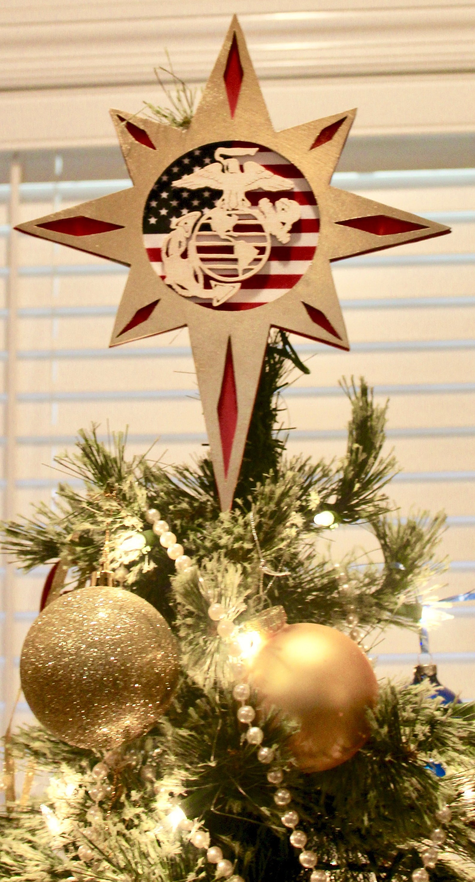 USMC Christmas Tree Topper Made of Wood With EGA and American Flag ...