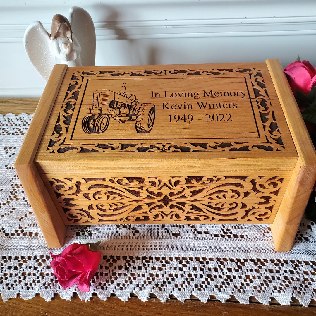 Tractor Cremation Urn – Personalized Cherry Wood Farm Theme Burial Box ...