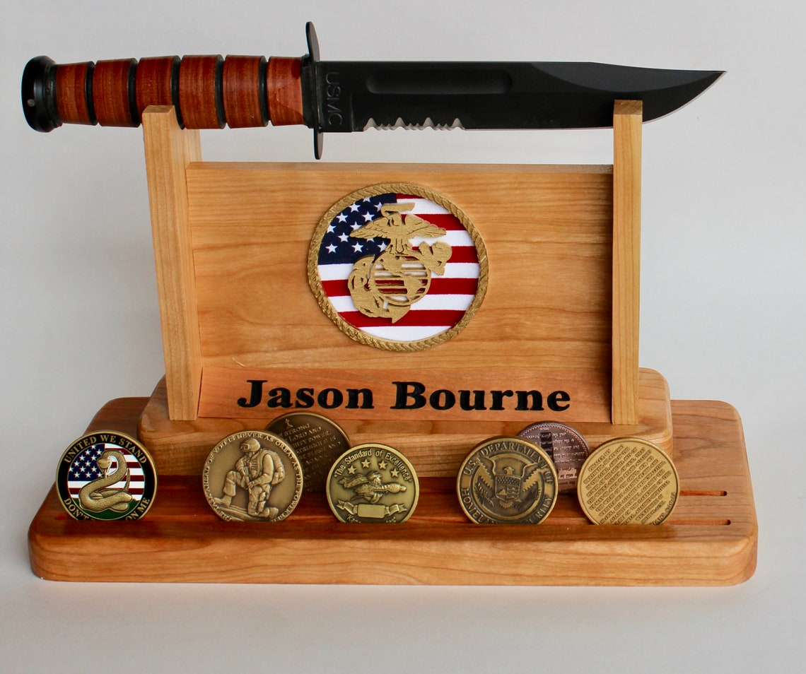 USMC Personalized Gift Wood Display Stand for Knife and - Etsy