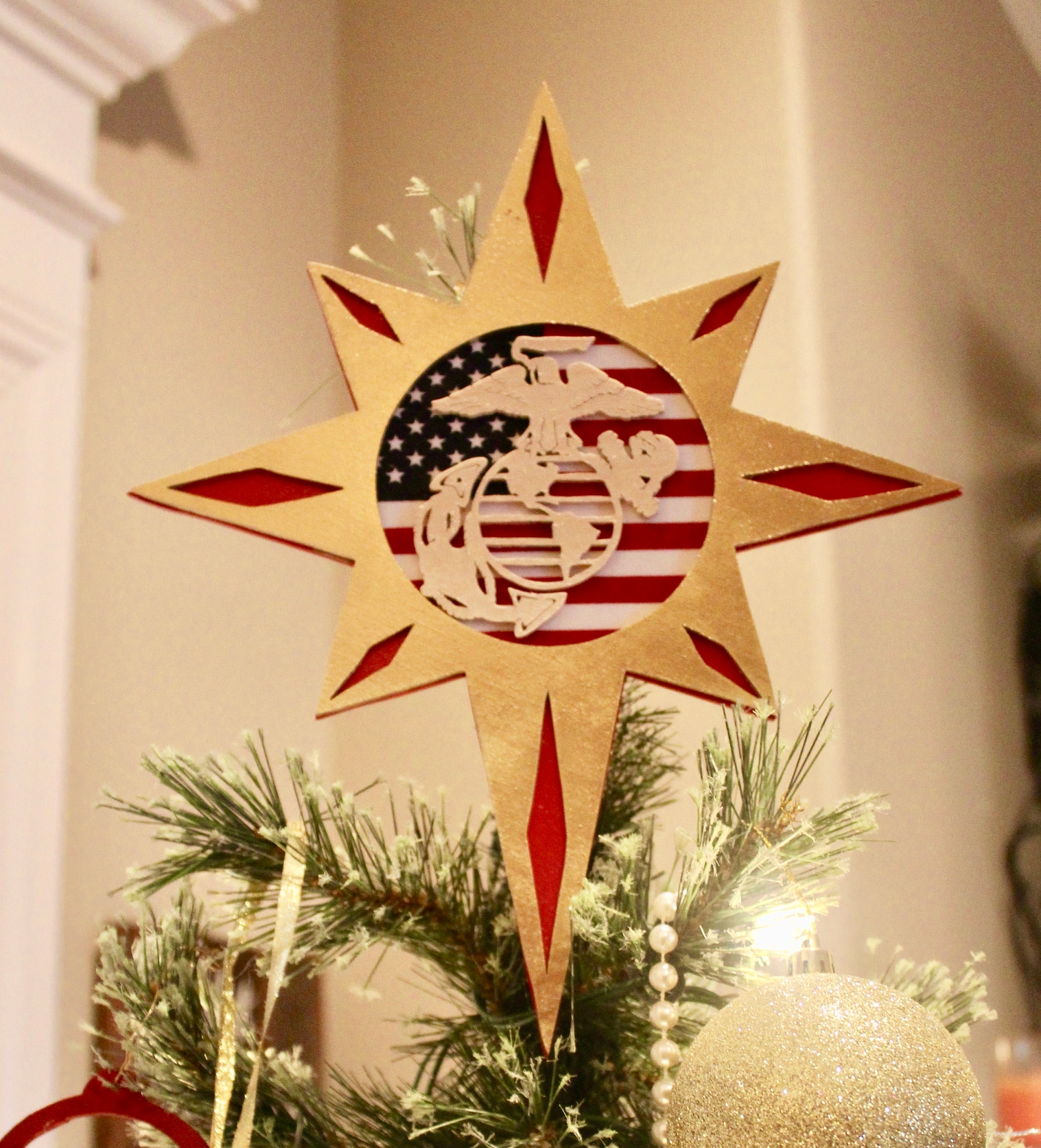 USMC Christmas Tree Topper Made of Wood With EGA and American Flag ...